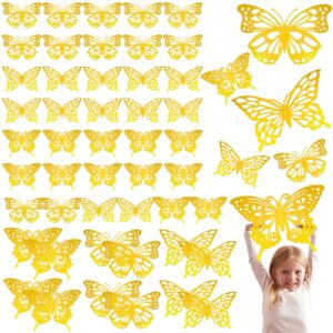 yeaqee 48 pcs large butterfly party decoration 3d butterflies wall decor set 2 sizes 3 styles large stickers for birthday baby shower nursery bedroom wedding decor cutouts (gold)