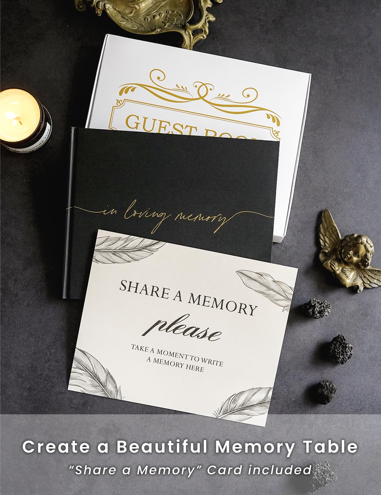 Twill Funeral Guest Book - in Loving Memory Guestbook with a Memory Table Sign - Hardcover Guest Sign in Book for Funeral Service - 320 Entries, 9"x7.5", Black