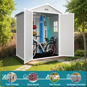 UHomePro Outdoor Storage Shed,6x4 FT Resin Shed with Floor Included,Weather-Resistant Plastic Shed with Window,for Garden/Backyard/Patio Tool Storage,Well House,Bike Shed,Pet House (Grey)