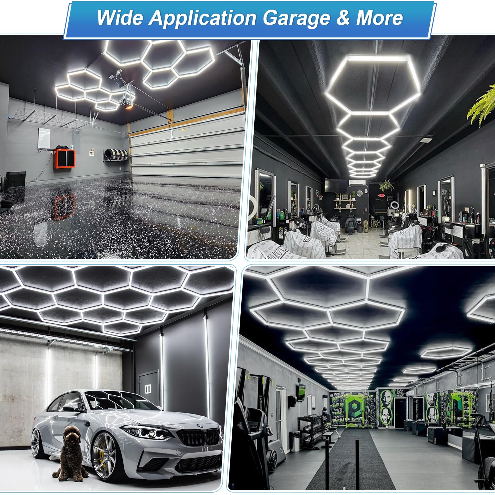 LZHOME LED Hexagon Garage Light: Upgraded 10-100% Dimmable LED Garage Hexagon Lights, 25 Packs LED Light, 26400LM Super Bright Ceiling Honeycomb Hexagon LED Lights for Garage Gym Basement Hair Salon