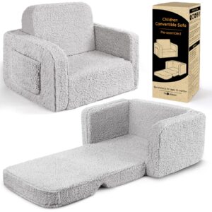 acrabros kids couch toddler chair: sofa bed fold out for girls boys grey