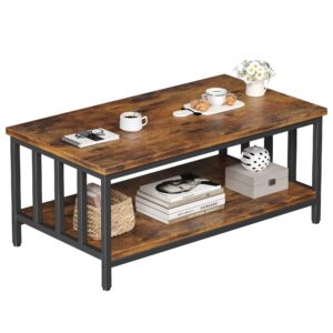 homeiju coffee table for living room, farmhouse living room table with slatted sides frame for home office, apartment, 39 inch rustic black and brown