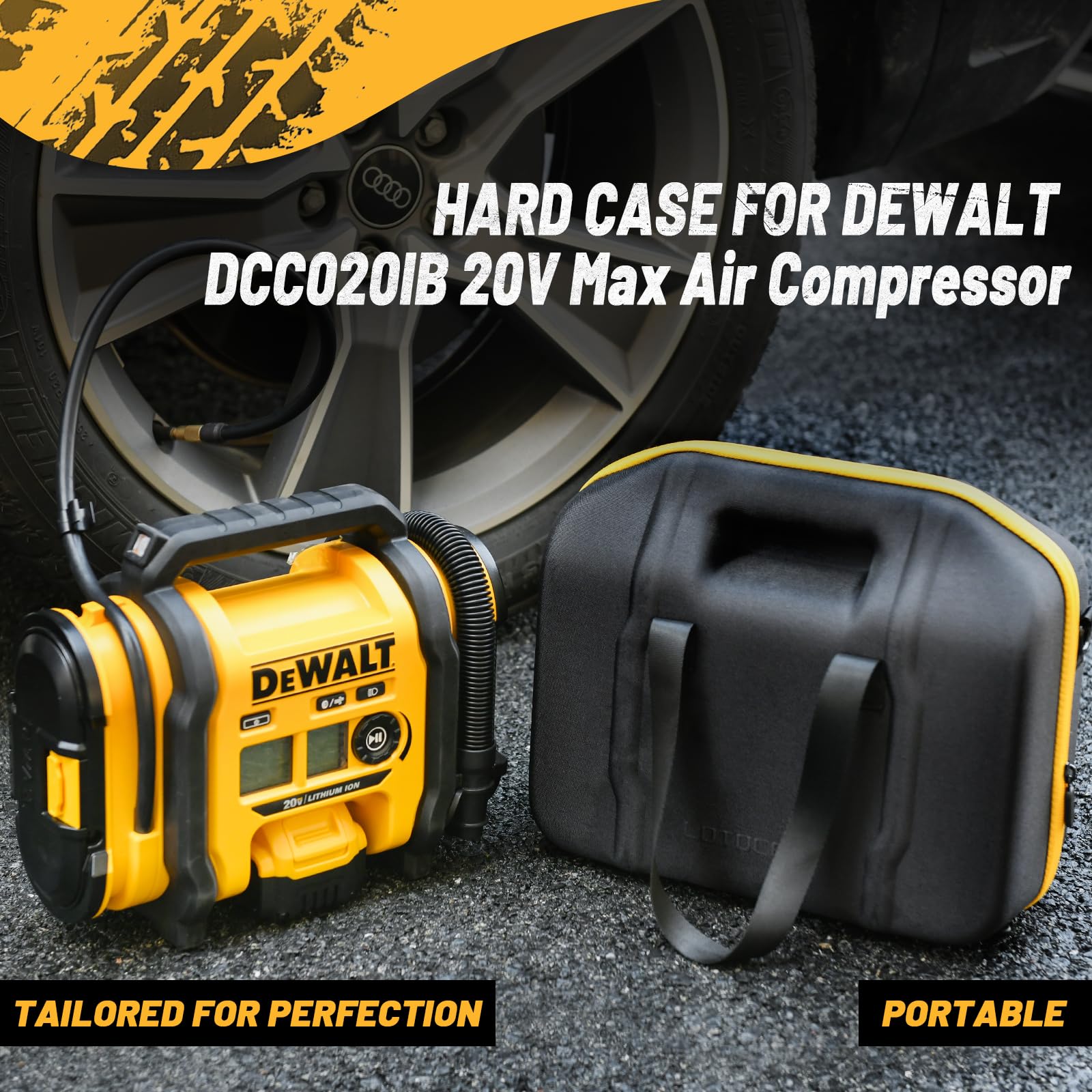 Air Compressor Hard Case for DEWALT 20V MAX Tire Inflator DCC020IB, Air Pump Storage Carrying Bag for DEWALT DCC020IB Tools - Included Neck Strap (Only Case)