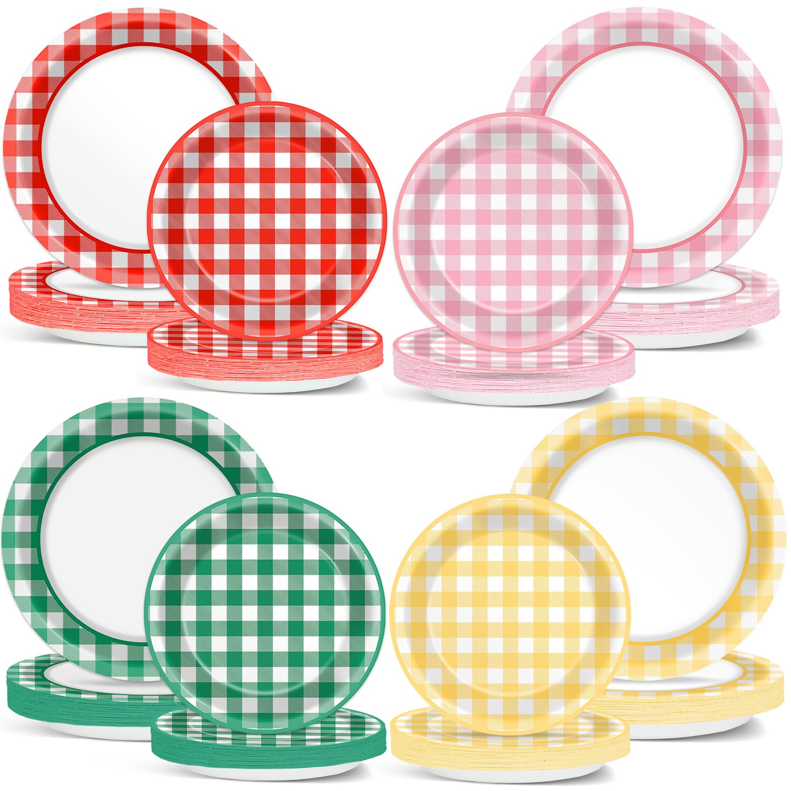 ojustbeok 48 Pcs Camp Gingham Paper Plates Gingham Checkered Bachelorette Party Supplies Glamping Birthday Dinner Plates Summer Bridal Shower Decorations Camping Themed Party Favors Baby Shower