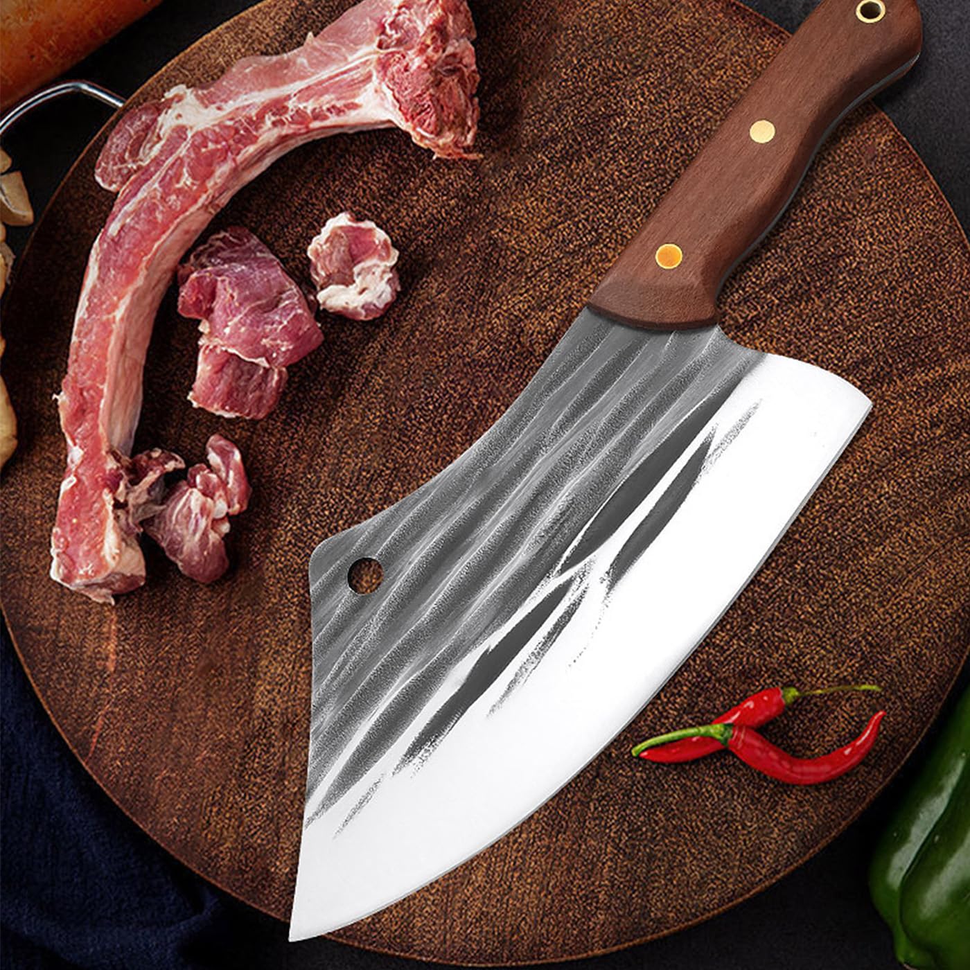 JOAWSOME 3PCS Butcher Cleaver Knife Set for Meat Cutting Serbian Chef Knife For Kitchen Outdoor BBQ Camping Birthday Thanksgiving Christmas Gift Idea Men