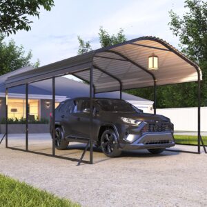 iwdoo 10x15 ft metal carport, heavy duty carports canopy with enhanced base, galvanized steel roof and all-metal frame, car ports kits for outdoor, garage car shelter shade for car, truck and boats