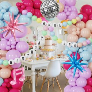 189Pcs Pink Purple Balloon Garland In My Teenage Era Princess Birthday Decorations Disco Ball Balloons For Music Themed backdrop,Friendship Bracelet Banner, Baby Shower,Bridal，Bachelorette Party