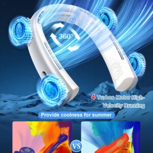 Portable Neck Fan Rechargeable 7000mAh, Bladeless 360° Airflow Cooling Neck Fan Cooler with Necksupport, Quiet Wearable Hands-Free Personal Fan, 4 Turbo, Display, Portable Fan for Hot Flashes/ Travel