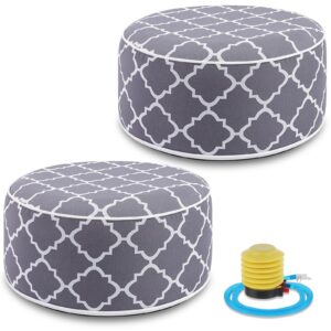 juexica 2 pack outdoor/indoor inflatable ottoman, all weather round pouf with handle d21 x h9, water repellent portable footstool pouf for patio garden camping or home