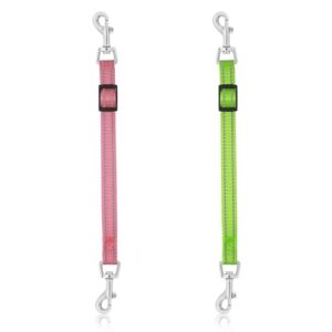 amabro 2pcs reflective dog safety collar clips, adjustable nylon pet collar double ended 360 degree rotatable backup clasp clips dog collar harness connector (green, pink)