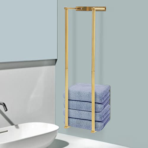 Towel Rack,Towel Racks for Bathroom,Punching/No-punching Wall Mounted Towel Storage Organizer,Stainless Steel Bath Towel Holder,Modern Wall Shelf for Small Space,20.2*15.5*73cm/7.95*6.1*28.74in Gold