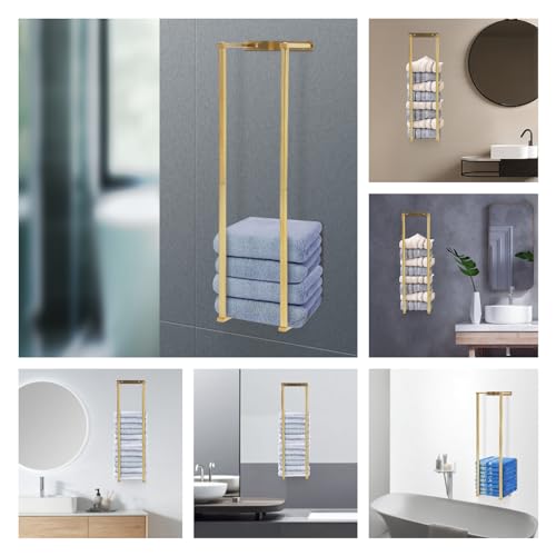 Towel Rack,Towel Racks for Bathroom,Punching/No-punching Wall Mounted Towel Storage Organizer,Stainless Steel Bath Towel Holder,Modern Wall Shelf for Small Space,20.2*15.5*73cm/7.95*6.1*28.74in Gold