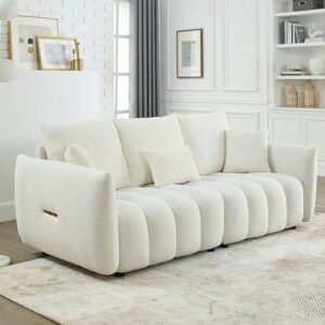 Deep Seat Teddy Fleece Loveseat Sofa with Wood Frame, 3 Seater Oversized Cloud Couch,Minimalist Style Boucle Upholstered Modular Sectional Sofa&Couches for Living Room Office