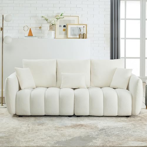 Deep Seat Teddy Fleece Loveseat Sofa with Wood Frame, 3 Seater Oversized Cloud Couch,Minimalist Style Boucle Upholstered Modular Sectional Sofa&Couches for Living Room Office