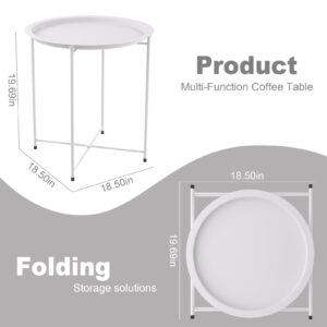 BWOORACKU Side Table, Metal End Table - White Steel Framed Nightstand for Small Spaces with Removable Tray Top, Versatile Indoor-Outdoor Coffee Accent Table