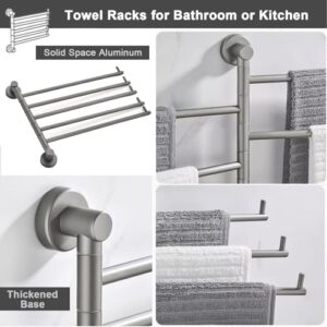 Swing Out 5-Arms Towel Holder Thicken Towel Racks for Bathroom Kitchen Bath Towel Bar Swivel Hanger Wall Mounted Drying Rack Rustproof Solid Aluminium Towel Hanger Space Saving Storage Organizer (Col