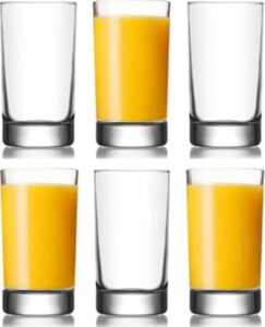 bohem's small juice glasses, mini clear glass cups tumblers, drinking glassware for orange juice, water, milk, coffee, perfect for tasting and small portions, set of 6 (5 oz)