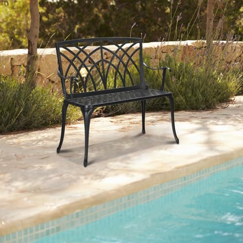 GODECOR 38" Outdoor Garden Bench, Patio Furniture Outdoor Chair with Aluminum Frame, Weather Proof Patio Park Bench with Orchid Backrest for Park, Porch, Pool, Backyard