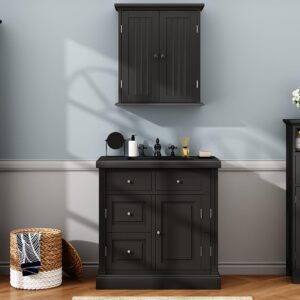 ChooChoo 67" Tall Bathroom Storage Cabinet Freestanding with Adjustable Shelves, Narrow Storage Linen Cabinet with 2 Doors and 1 Drawers for Bathroom, Living Room, Kitchen, Black