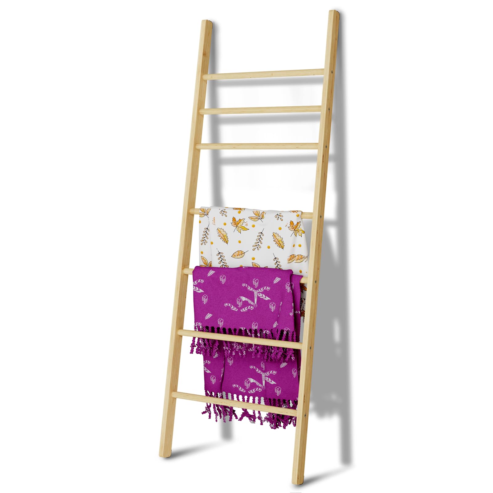 Delywh Wooden Blanket Ladder, Wood Towel Throw Blanket Ladders for The Living Room, Bedroom, Nursery, Farmhouse Decorative Ladders for Home Decor Blankets Holder Rack Display, Nature Wood