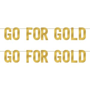 2pcs go for gold signs, 7 inch x5ft gold foil go streamers go for gold banner go for gold decorations for sport themed party decorations