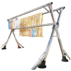 79 inches clothes drying rack clothing with windproof design, folding indoor outdoor,heavy duty stainless steel laundry drying rack,foldable portable garment rack,20 hooks,12 clips,5 shoe drying racks