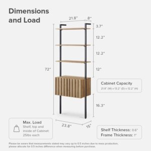 mopio Norwin Ladder Book Shelf, Wall Bookshelf, Farmhouse Industrial Bookcase, Narrow Slim Organizer Display Shelves, Living Room, Bedroom (3-Tier Shelf Cabinet)