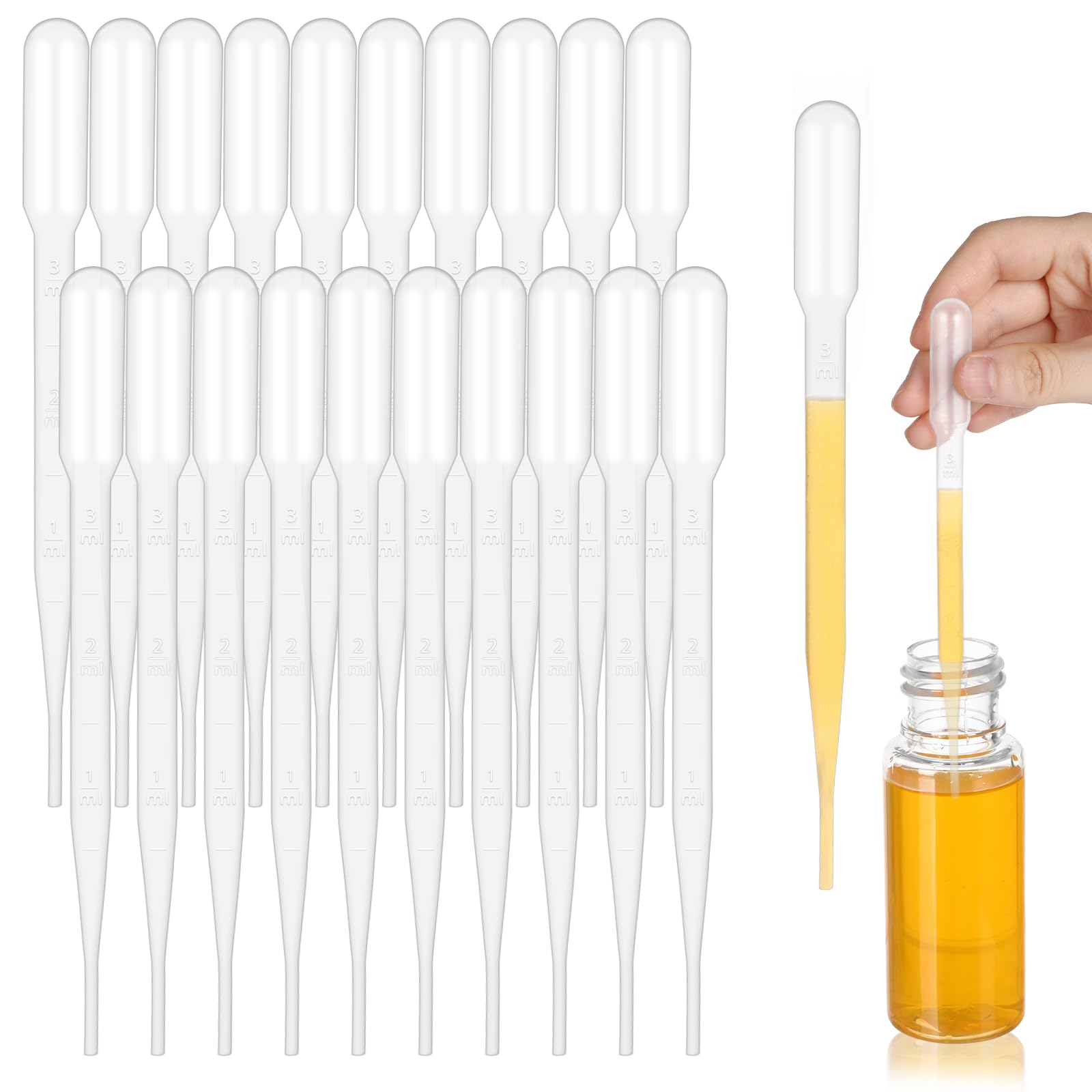 Augshy 200PCS 3ml Plastic Pipettes, Disposable Transfer Pipettes Droppers for Oils Essential Cupcake, Plastic Eye Liquid Dropper for Crafts, Makeup Tool, Laboratory Medicine Accessories Supplies