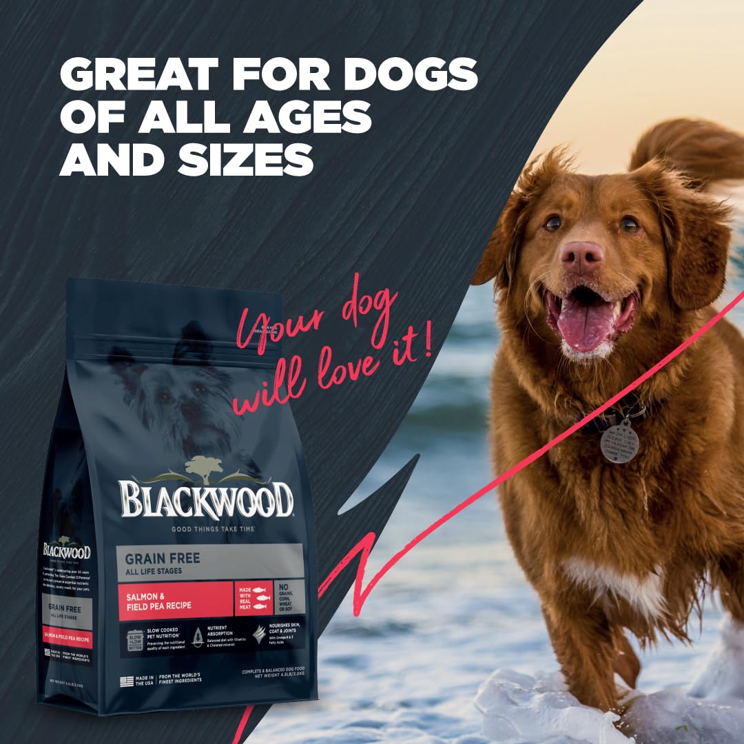 Blackwood Grain Free Dry Dog Food, Salmon & Field Pea Recipe, 4.5 Pound Bag for All Life Stages, Slow Cooked with Vitamins & Minerals for a Balanced Diet