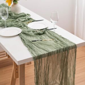 fall thanksgiving table runner cheesecloth table runner 120 inch 10ft rustic gauze table runner for wedding party baby shower friendsgiving party sheer home decorations (35x120“,sage green)