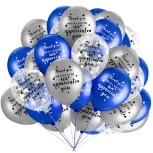 seenelling 80 pcs thank you for all you do, we appreciate you balloons thank you balloons for customer service week pastor employee appreciation xmas party(blue, silvery, transparent silver)