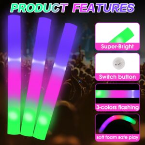 AWANG 50 Pcs Glow Sticks With 3 Modes Colorful Flashing Glow In The Dark Party Supplies Multicolor Bulk LED Foam Glow Sticks For Wedding Raves Sporting Events Glow Party Birthday Camping