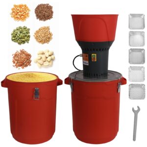 eachbid 13.2 gal/50l electric agricultural feed grain mill grinder for wheat corn spice w/5 filter&detachable bucket&hopper,1300w dust-free automatic dry corn mill grinders, molino de maiz (50l (red))