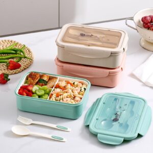 Mfacoy 3 Pack Bento Boxes for Adults/Kids, 1100 ML Bento Lunch Box With Spoon & Fork, Lunch Box Containers, Bento Box for Dining Out, Work, Picnic, BPA-Free, Microwave & Dishwasher Safe