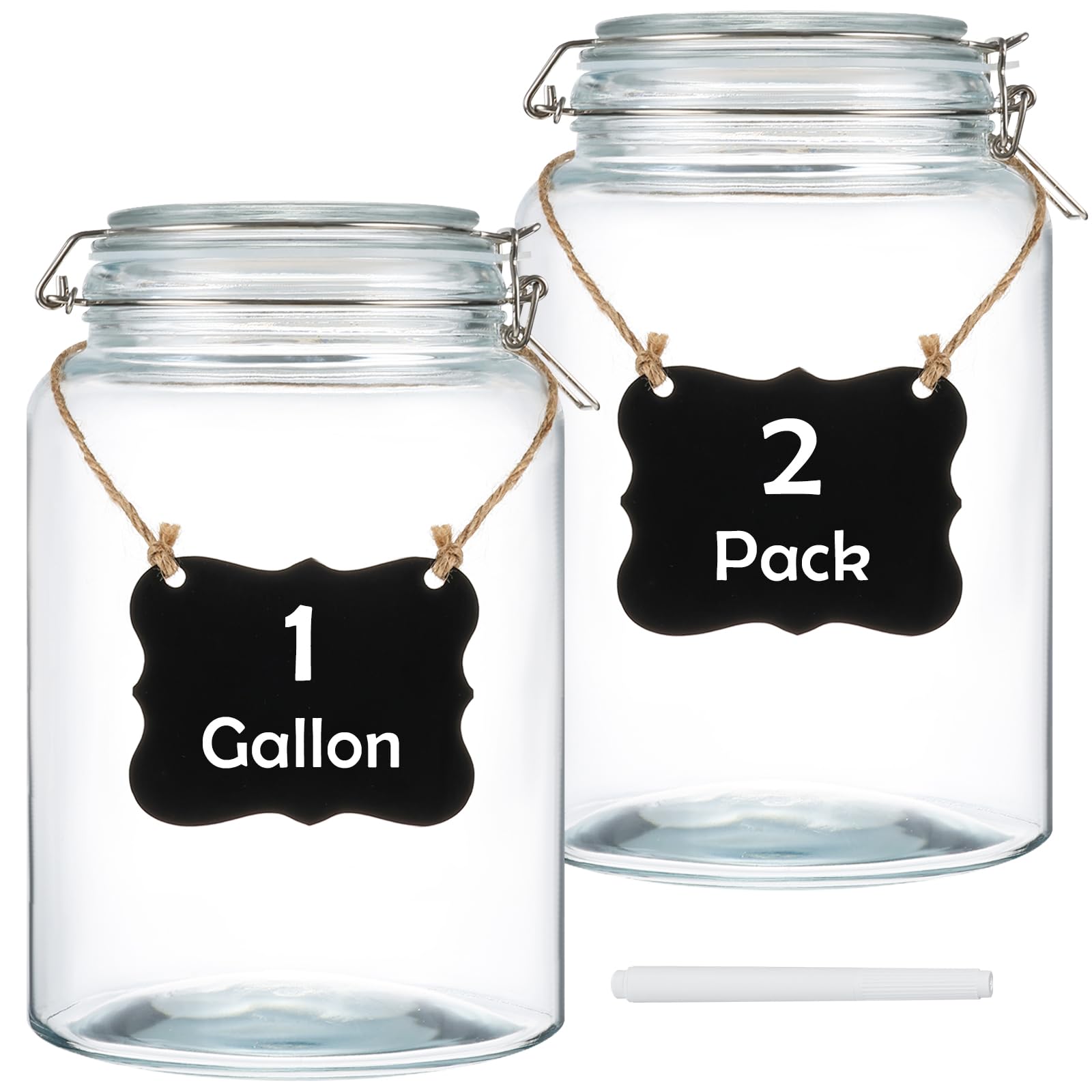 1 Gallon Glass Jar with Lid (set of 2), Flour Sugar Storage Containers,Airtight Pantry Canning Jars with Chalkboard,Large Glass Pickle Jars,Glass Canister for Cookie,Cereal Candy, Kombucha,Limoncello