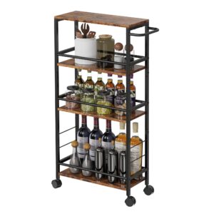 lifenite slim rolling cart, 4-tier kitchen storage rolling cart, narrow cart with handle,mobile utility cart for small space, shelving unit for kitchen,dining room,living room,home office,laundry room