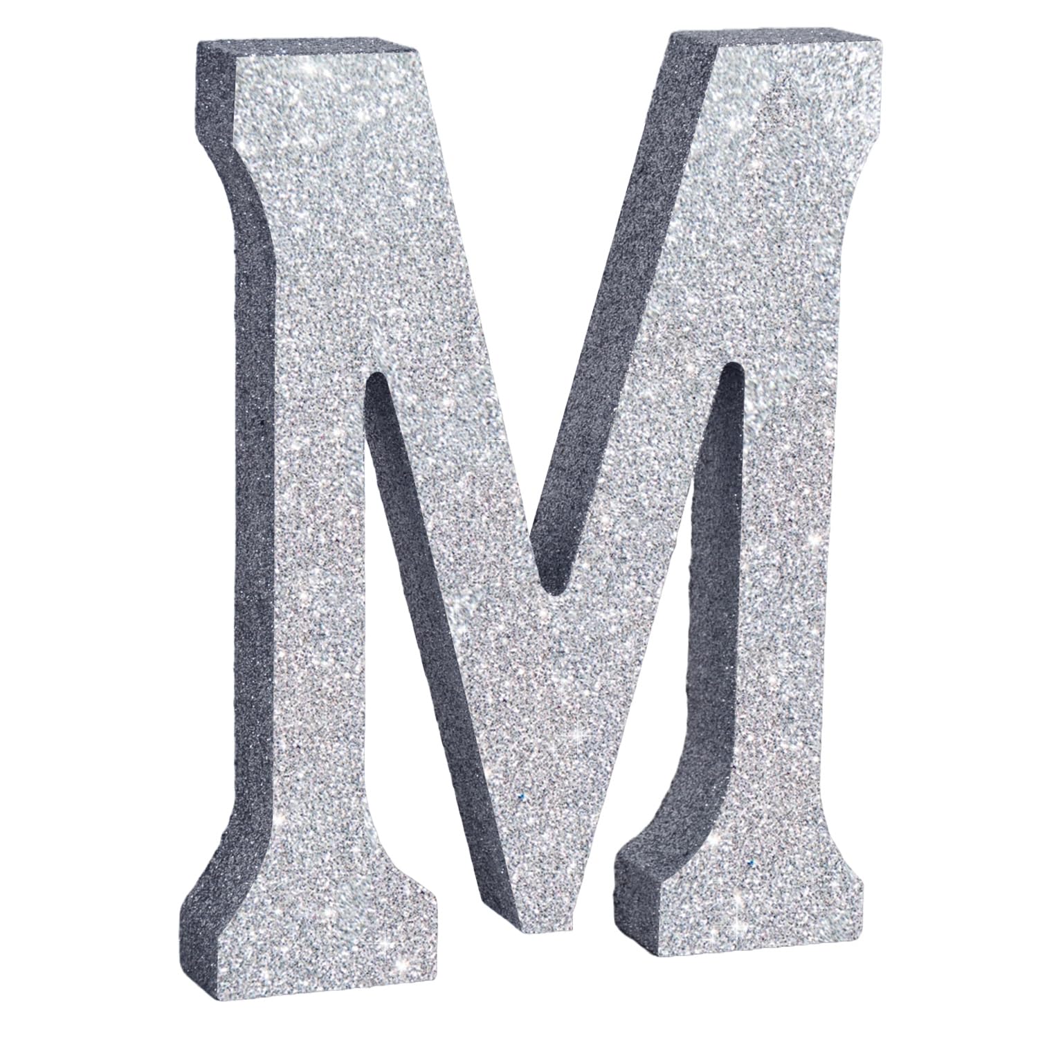 TONIFUL 8 Inch Silver Glitter Letter M Table Centerpiece A-Z Silver Birthday Party Decorations,Silver Alphabet M for Birthday,Chrismas,Graduation,Bridal Shower,Wedding,Anniversary Party Supplies