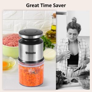 Qinkada Mini Food Processor, 2.5 Cup/ 600 ML Baby Food Maker, 400 W Power Electric Grinder Chopper for Fruit, Vegetable, Meat, Baby Food Puree Blender (Sliver)