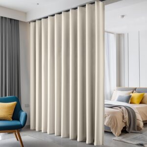 hoeflife room divider curtains, blackout ceiling track curtains with hook sound proof floor curtains perfect for ceiling mount curtain tracks wall divider for room separation(beige, w180 x h96)