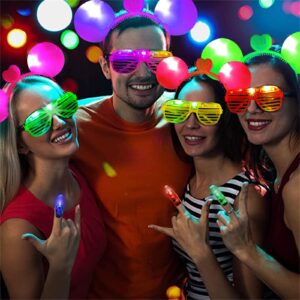 105Pcs Glow in the Dark Party Supplies, Neon Party Favors Rings Glasses Glow Bracelet Headband Finger Lights Glow Stick Light Up Tube Wedding Concert Bash Birthday Graduation Glow Party