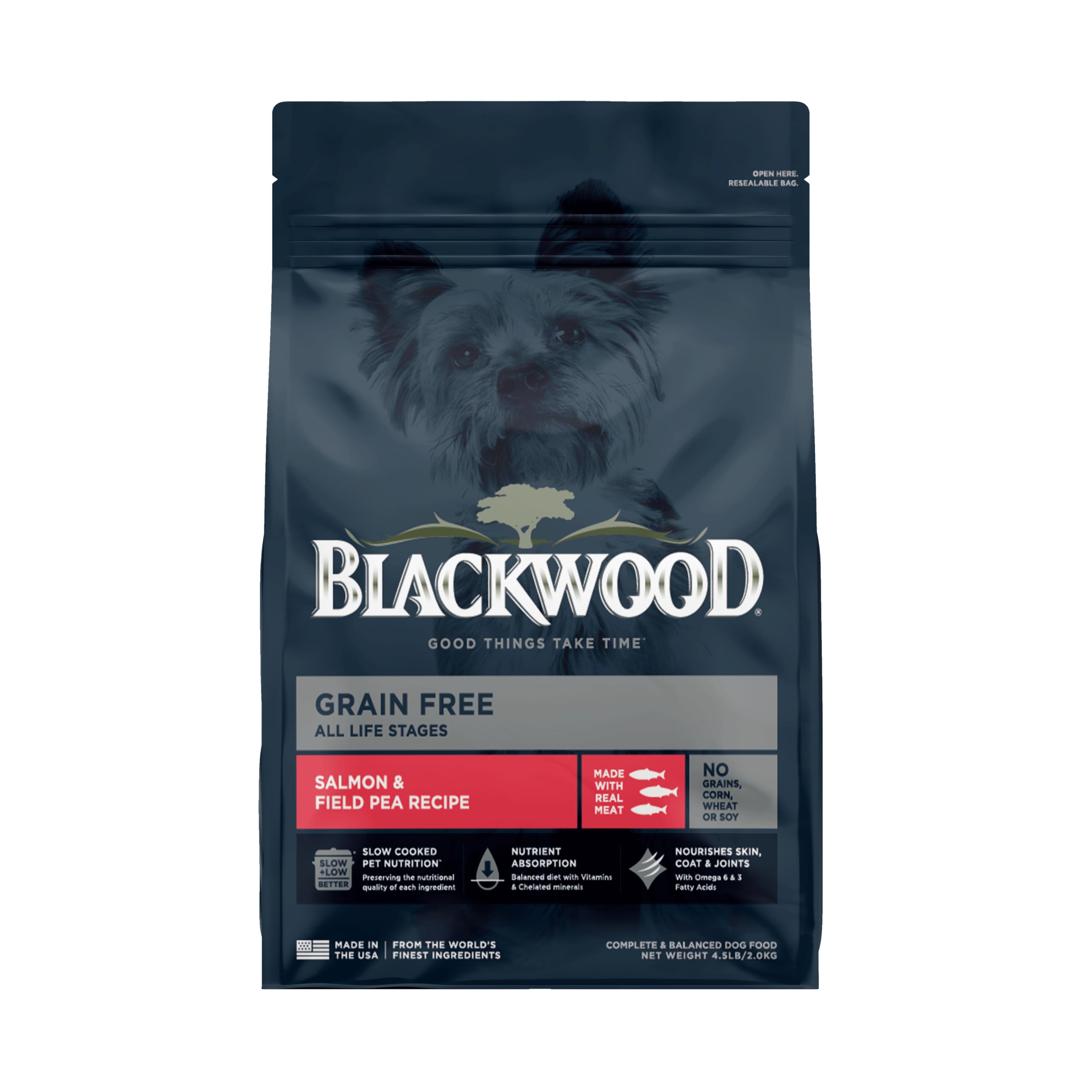 Blackwood Grain Free Dry Dog Food, Salmon & Field Pea Recipe, 4.5 Pound Bag for All Life Stages, Slow Cooked with Vitamins & Minerals for a Balanced Diet