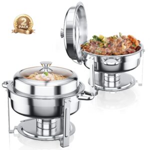 chafing dish buffet set 2 pack, 5.5 qt round chafing dishes for buffet with glass lid & lid holder, stainless steel chafers and buffet warmers sets for catering, parties and weddings