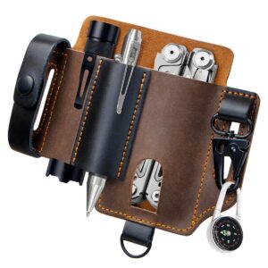 gvkes leather multitool sheath - leatherman holster with keychain - edc organizer and belt pouch for knife, flashlight, and tools