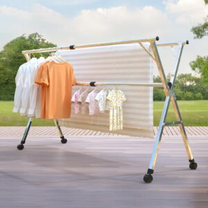 kitchlife upgraded clothes drying rack with wheels, no assembly required, 95 inches, super heavy duty 201 stainless steel, adjustable foldable laundry drying rack