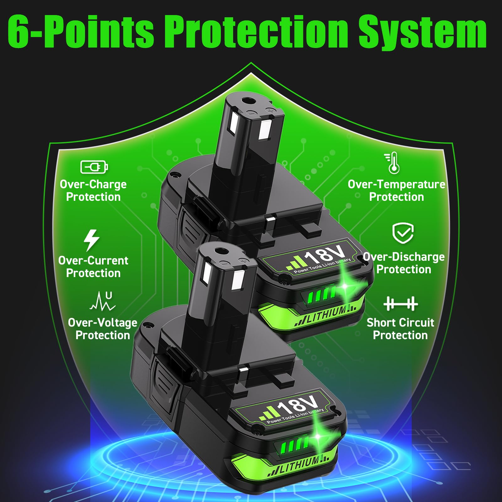 NEW Upgraded 3.5Ah 18V Battery for Ryobi 18V Battery Lithium-ion Battery for Ryobi 18V ONEPLUS Battery P102 P108 P189 P190 P197 P100 P107 for 18V Ryobi Battery Replacement Cordless Tool Battery 2PACK