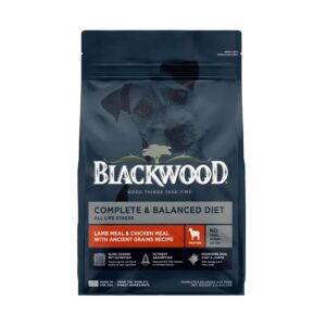 blackwood complete & balanced diet dry dog food, lamb meal & chicken meal with ancient grains, 4.5 pound bag, slow cooked with vitamins & minerals