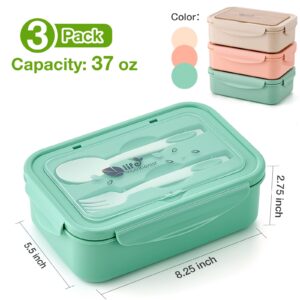 Mfacoy 3 Pack Bento Boxes for Adults/Kids, 1100 ML Bento Lunch Box With Spoon & Fork, Lunch Box Containers, Bento Box for Dining Out, Work, Picnic, BPA-Free, Microwave & Dishwasher Safe