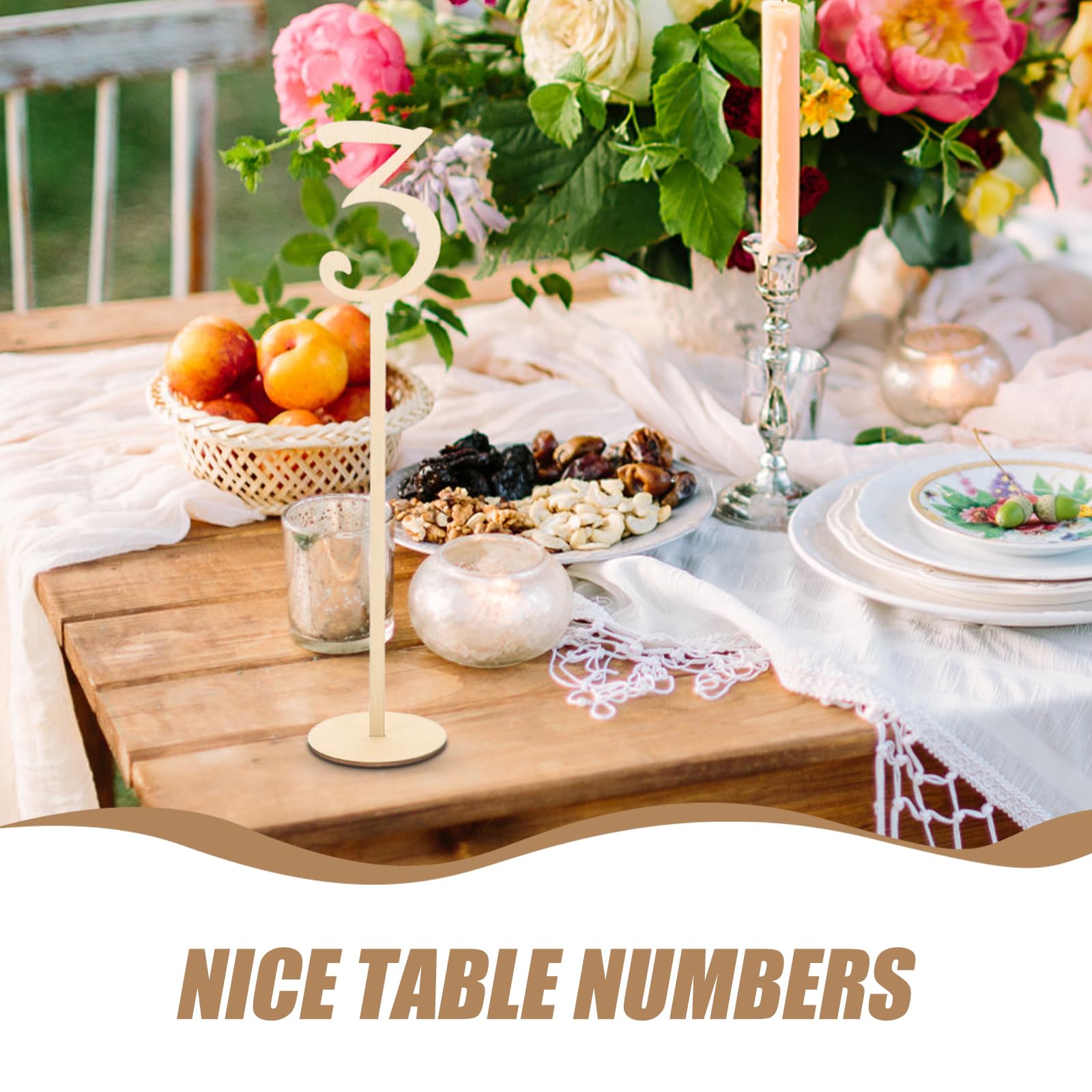 DOITOOL 10Pcs Wood Table Numbers for Wedding Reception 1-10 Wedding Table Seat Number with Holder Base 13.7 inch Tall Wooden Table Numbers for Wedding Party Event Catering