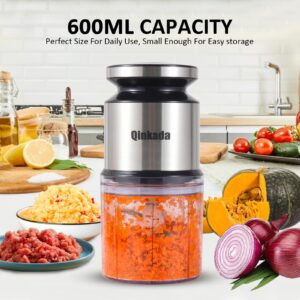 Qinkada Mini Food Processor, 2.5 Cup/ 600 ML Baby Food Maker, 400 W Power Electric Grinder Chopper for Fruit, Vegetable, Meat, Baby Food Puree Blender (Sliver)