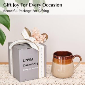 LINVIA Reactive Glaze Mug, 16 oz Ceramic Coffee Cup for Tea Latte Cappuccino, Unique Crackle Pattern, Rustic Stoneware Teacup with Large Handle (1 Pack, Sky)